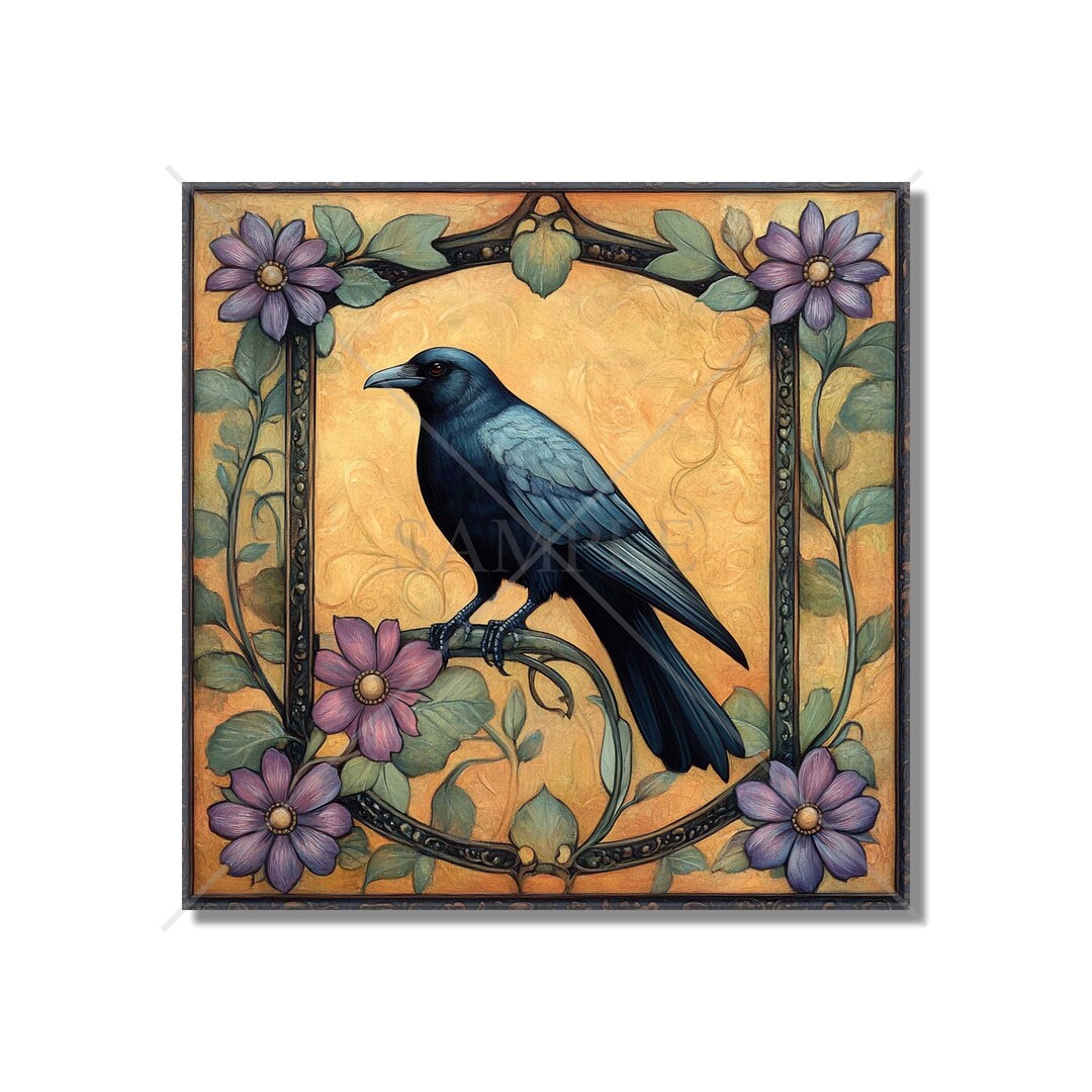 Raven Bird Ceramic Tile - Witchy Home Decor Raven Design Wall Tiles ...