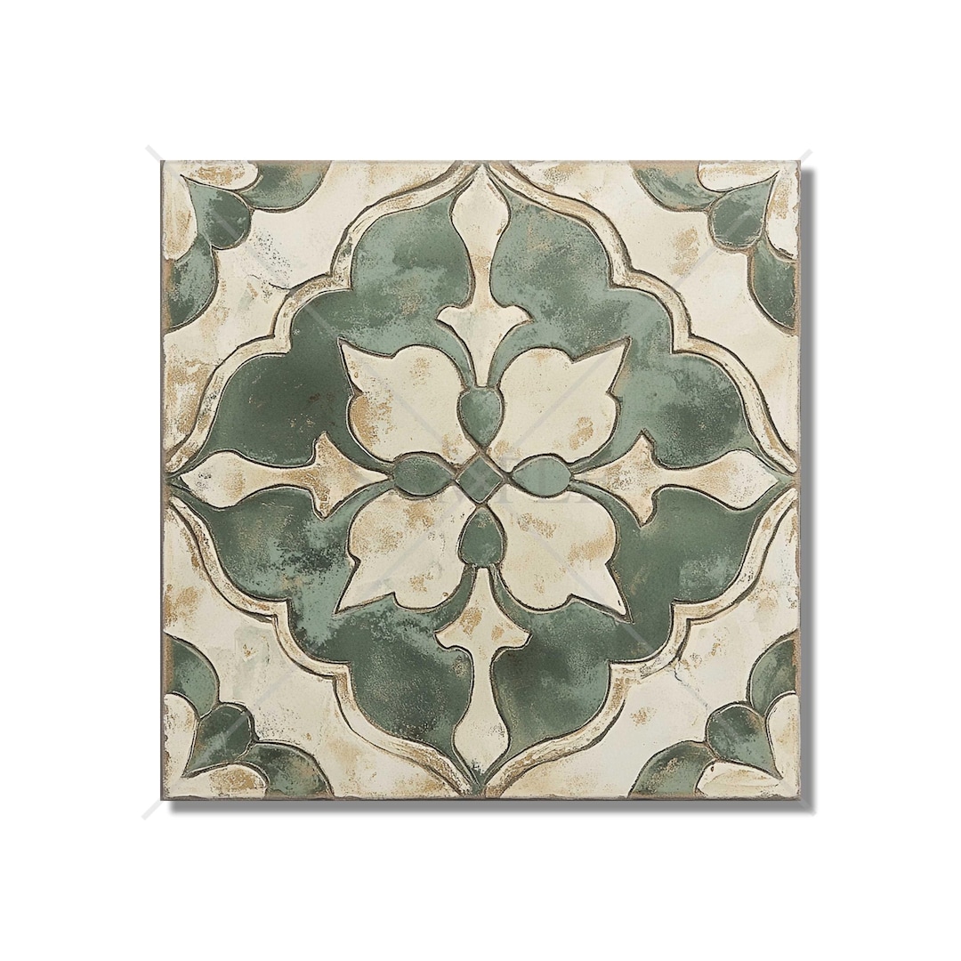 Ceramic Tile Sage Green Patterned Vintage Design Kitchen Backsplash ...