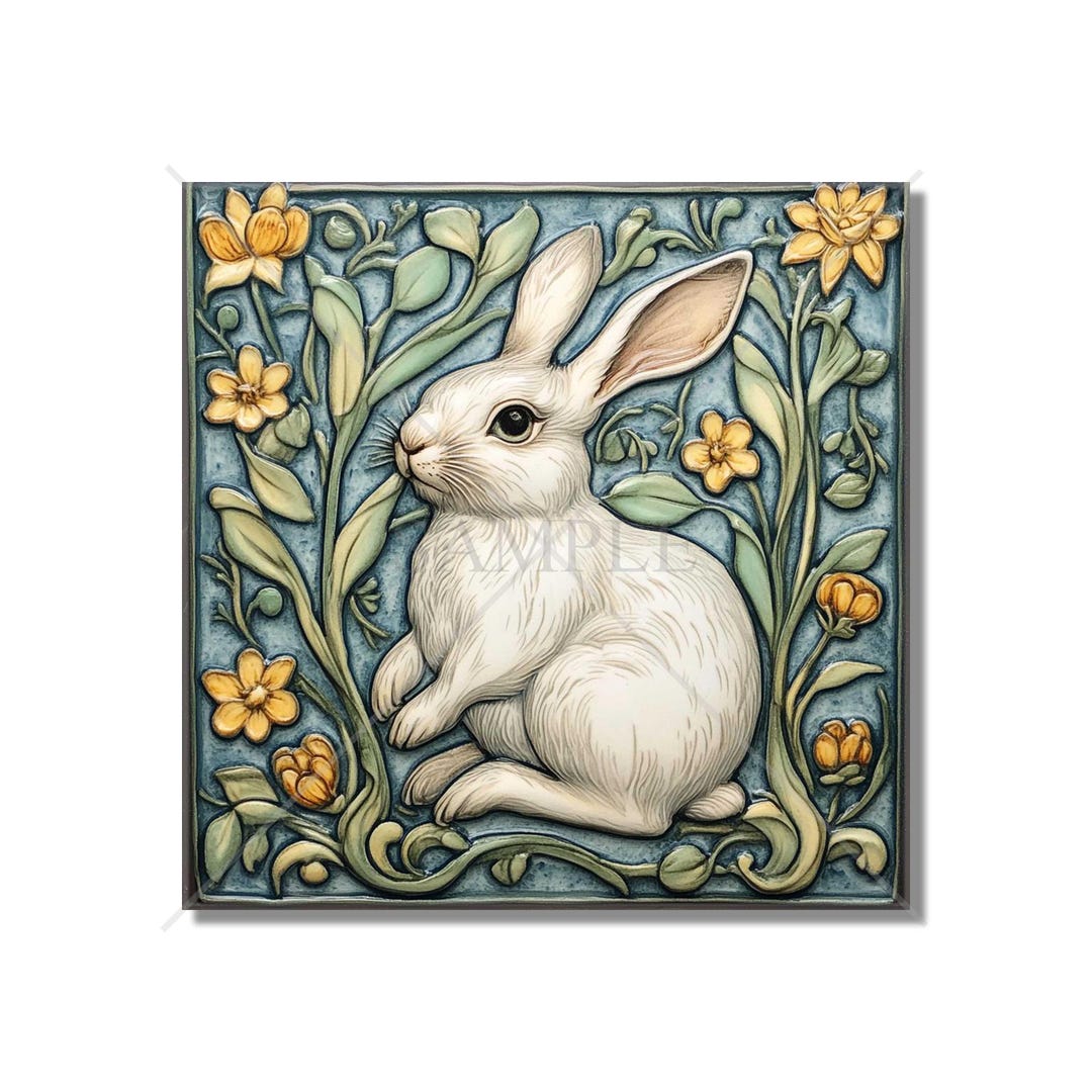 Bunny Rabbit Ceramic Tile William Morris Vintage Design Rabbit Ceramic ...