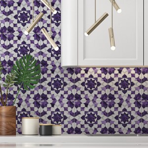 Purple Patterned Ceramic Tile - Purple Kitchen Backsplash Tile ...