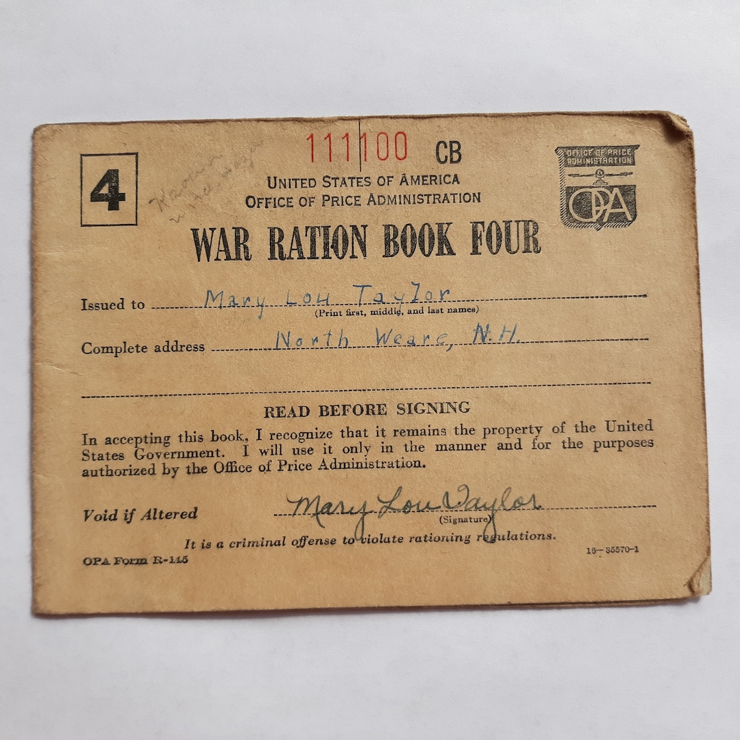 WWII War Ration Book Four, 1943, 111100 CB, World War II War Ration ...