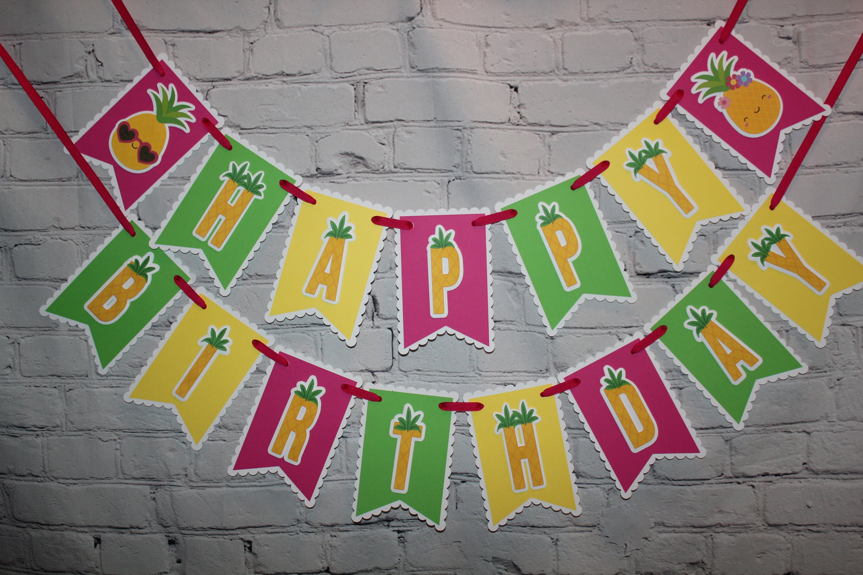 Tropical Pineapple "happy Birthday" Banner - Custom/name Tropical ...