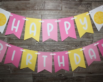 Lemon Happy Birthday Banner Pink Lemonade Birthday Banner | Etsy
