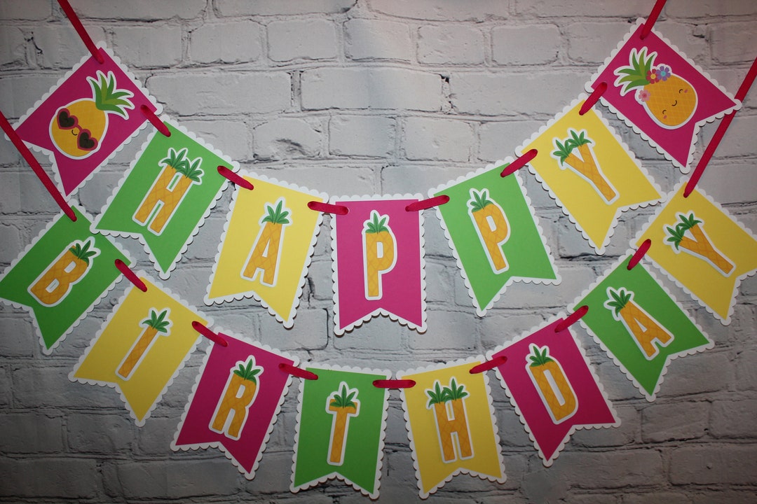 Tropical Pineapple "happy Birthday" Banner - Custom/name Tropical ...