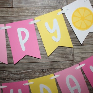 Lemon Happy Birthday Banner, Pink Lemonade Birthday Banner, First ...