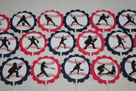 Baseball Cupcake Toppers Your Choice of Cardstock Colors - Etsy