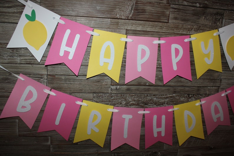 Lemon Happy Birthday Banner Pink Lemonade Birthday Banner - Etsy