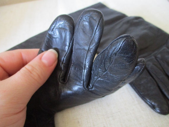 Vintage Aris Cashmere Lined Black Leather Driving Glo… - Gem