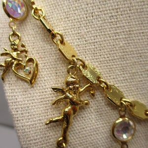 Vintage Kirks Folly Emblem Link Chain Necklace With Crystal Cupid Fairy ...