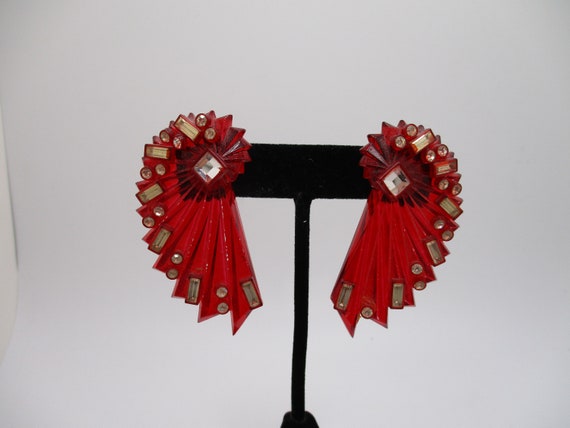 Vintage Ruby Red Plastic 1980s Bling Angel Wing Pierc… - Gem