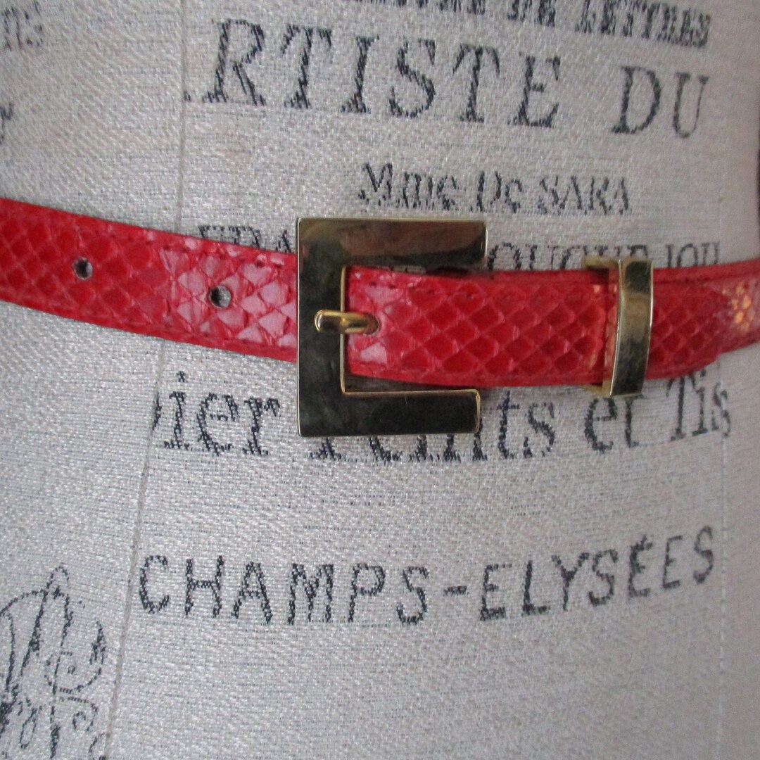 Vintage Sheka Red Snake Skin Belt With Goldtone Buckle Size Medium - Etsy