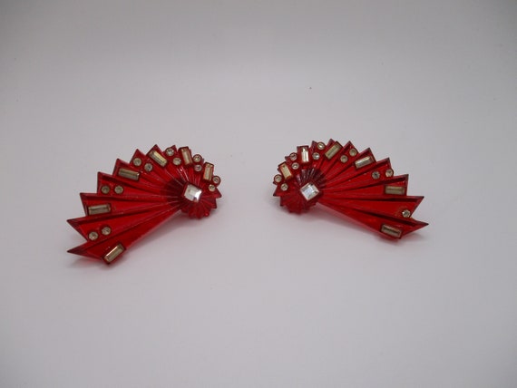 Vintage Ruby Red Plastic 1980s Bling Angel Wing Pierc… - Gem