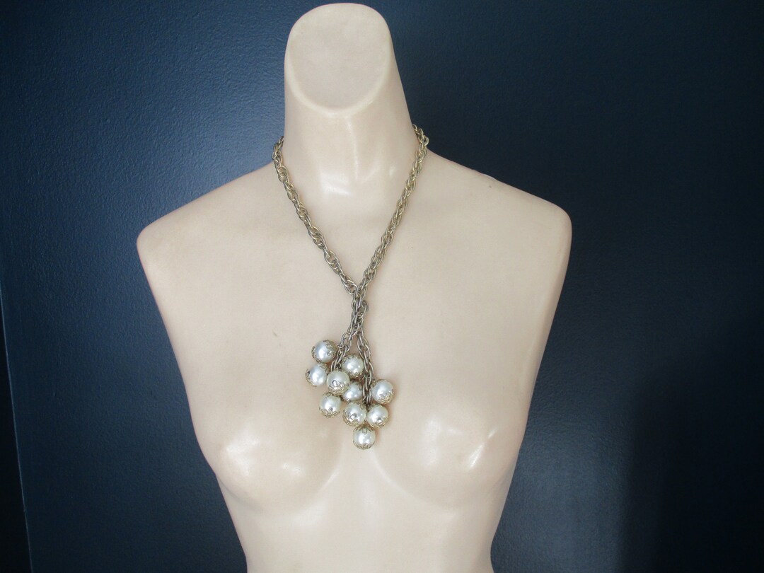 Vintage Pearl Cluster Wrap Necklace Claspless Silver Chain Necklace Art ...