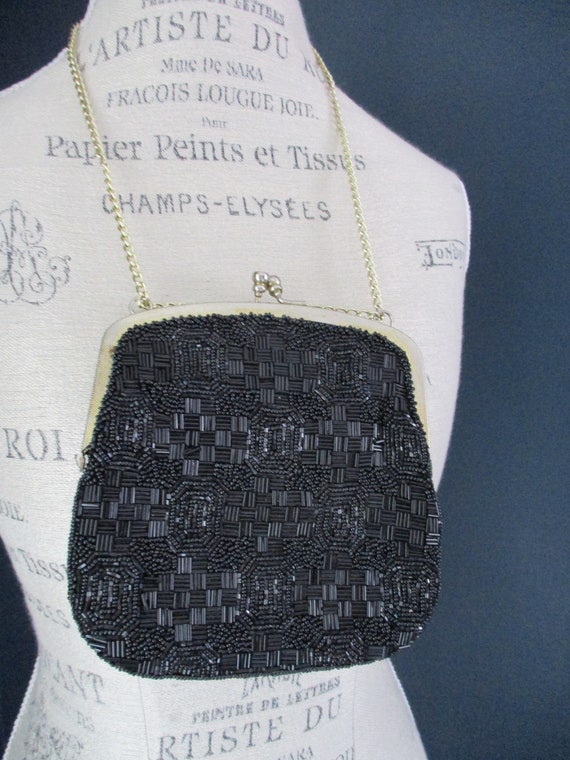 Vintage 1950s 1960s Walborg Black Beaded Evening Hand… - Gem