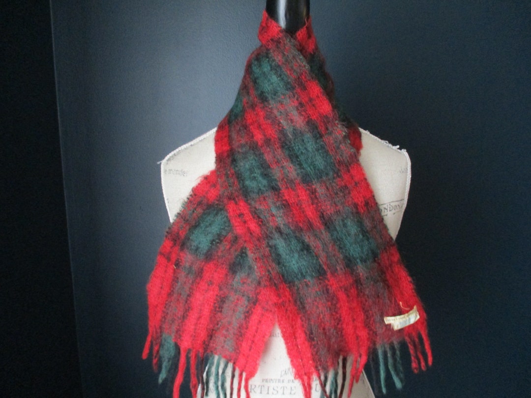 Vintage Hutzler's Baltimore 1950s Red and Green Plaid Wool Scarf With ...