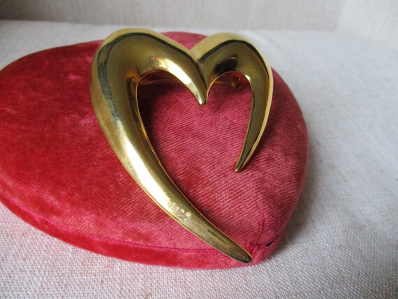 Vintage Huge Goldtone Modernist Heart Hair Barrette M… - Gem