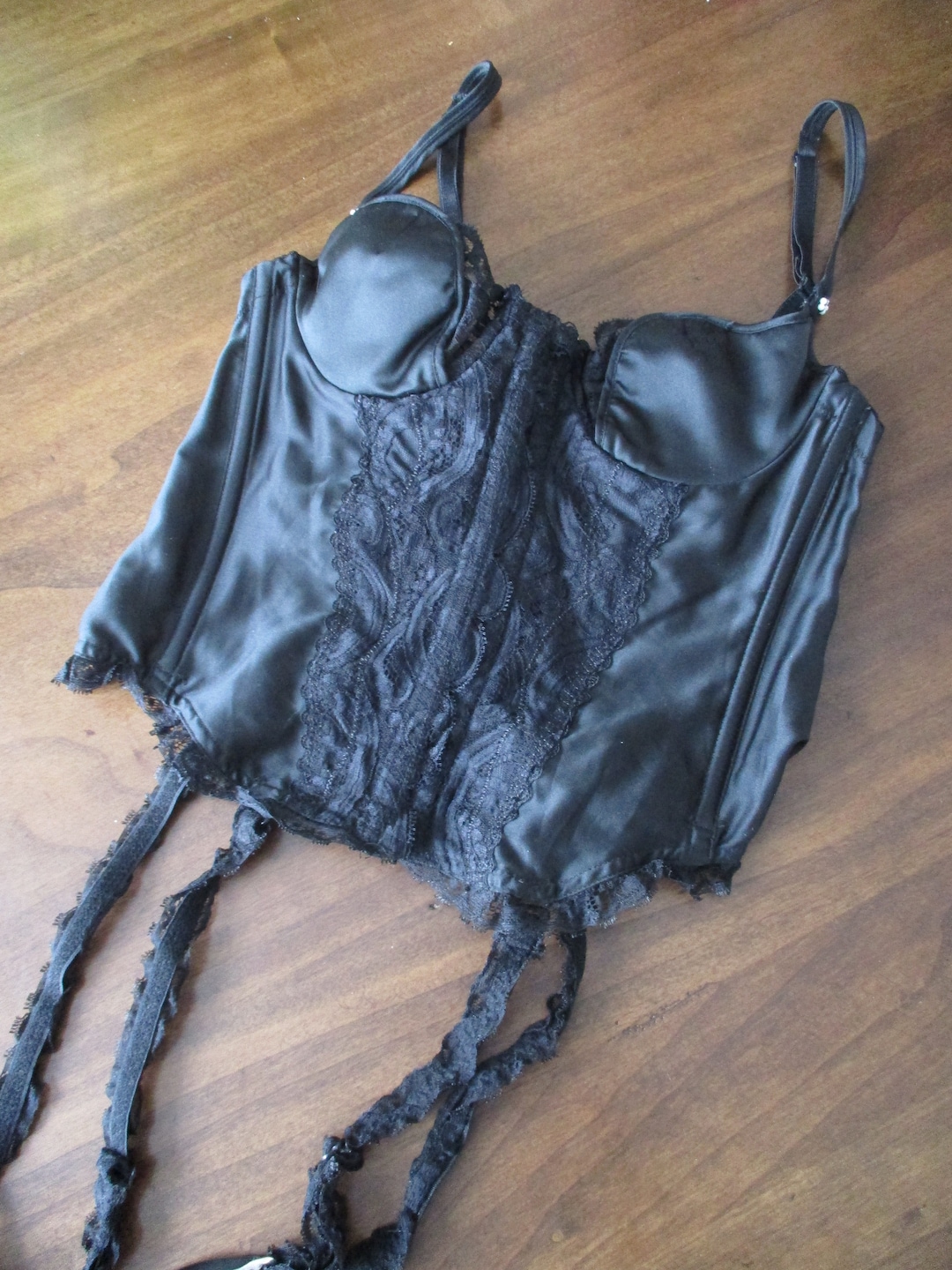 Vintage Eve Stillman for Lady Marlene Black Lace Front Hook Corset ...
