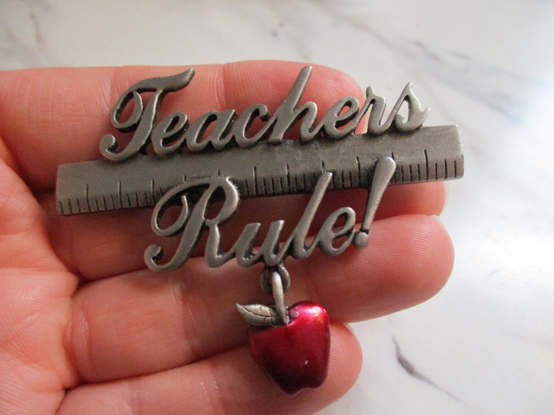 Vintage JJ Teachers Rule Brooch Ruler and Apple Brooch Silver Teacher ...