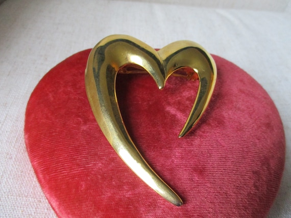 Vintage Huge Goldtone Modernist Heart Hair Barrette M… - Gem
