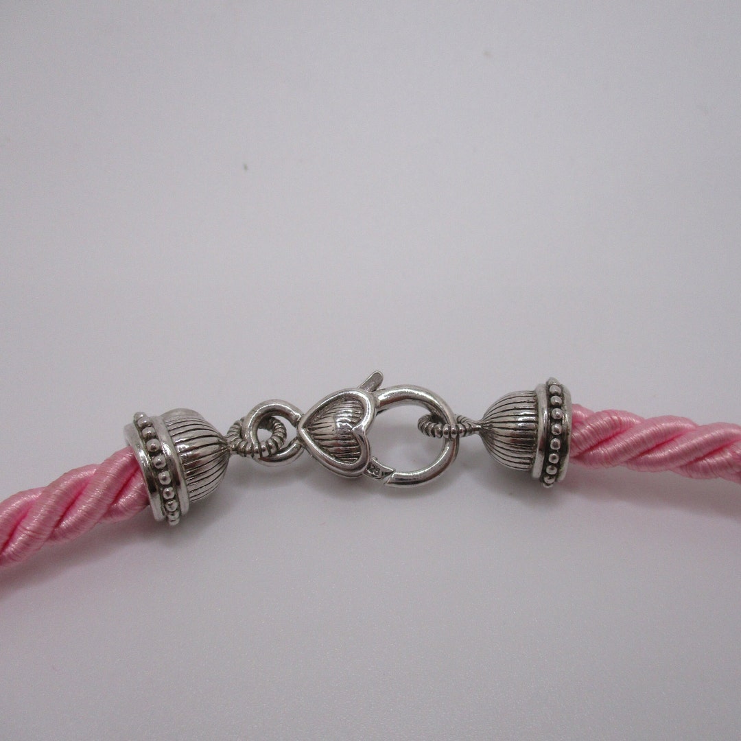Vintage Judit Ripka Pink Silk Rope Chain Necklace With Sterling Silver ...