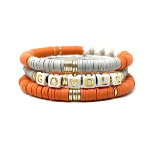 Tennessee Vols Heishi Clay Stack Bracelet With Gold/6mm Stack Soft African Vinyl Bracelets ...