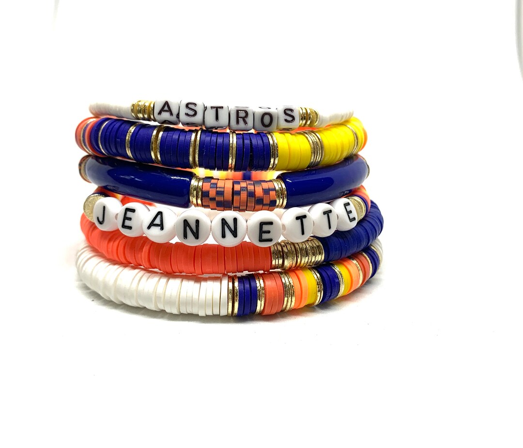 Houston Astros Heishi Clay Stack Bracelet With Gold/8mm Stack Soft African Vinyl Bracelets ...