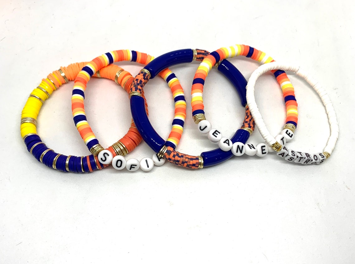 Houston Astros Heishi Clay Stack Bracelet With Gold/8mm Stack - Etsy