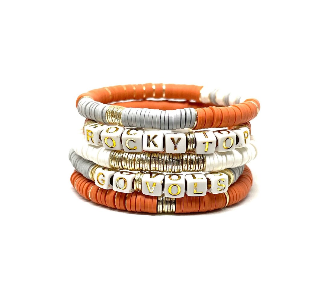 Tennessee Vols Heishi Clay Stack Bracelet With Gold/6mm Stack Soft African Vinyl Bracelets ...