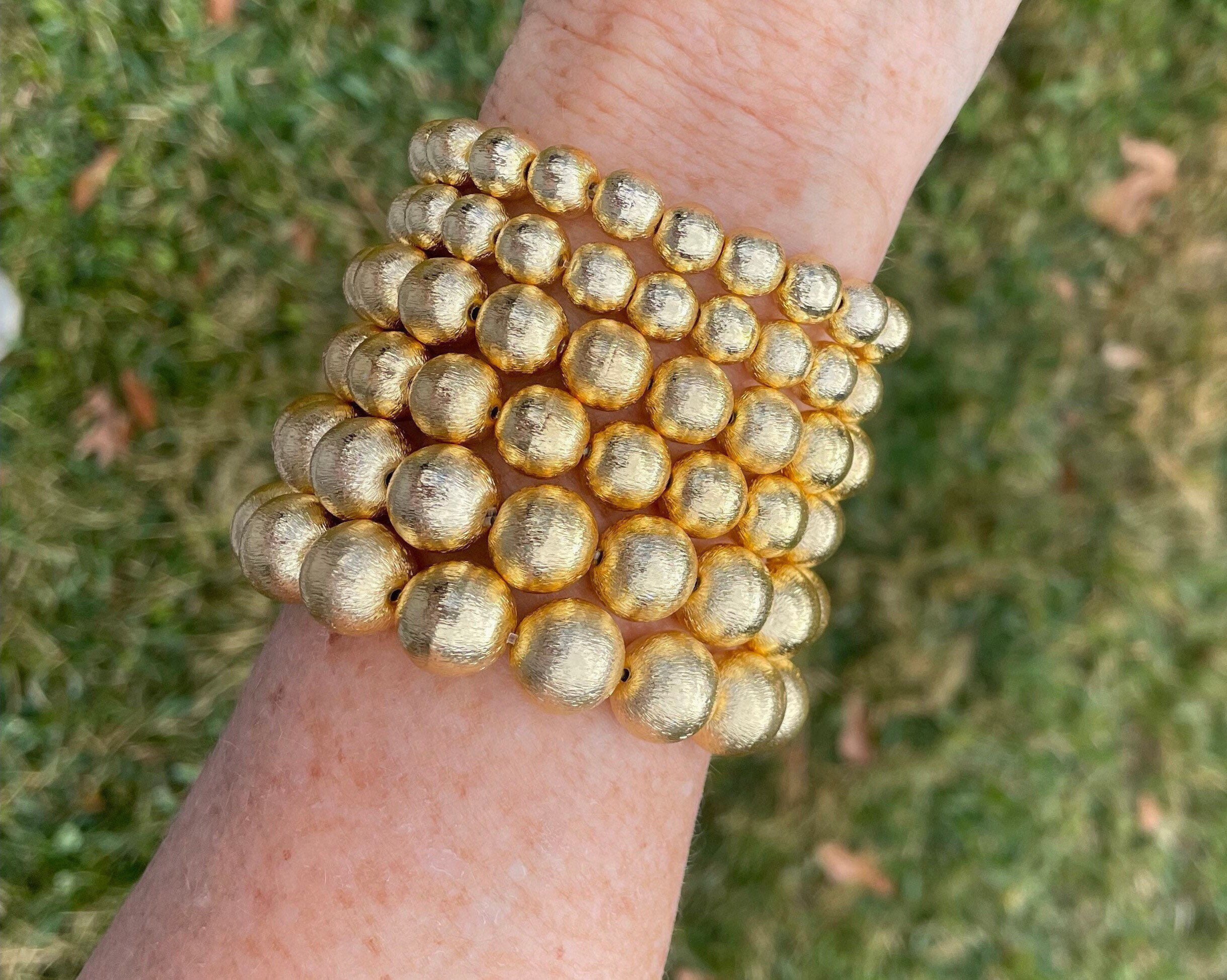 14k Plated Brushed Gold Bead Bracelet/brushed Gold Beaded Bracelet ...
