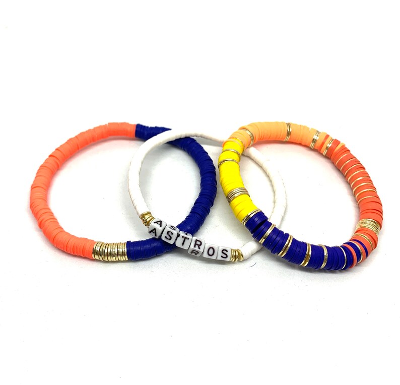 Houston Astros Heishi Clay Stack Bracelet With Gold/8mm Stack - Etsy