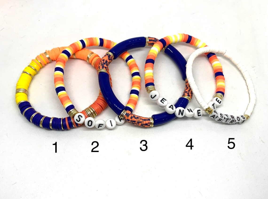 Houston Astros Heishi Clay Stack Bracelet with Gold/8mm Stack | Etsy