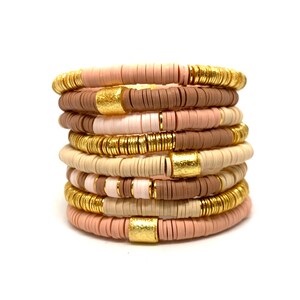 Heishi Clay 6mm Neutral Muted Bracelets/heishi Bracelet Muted/gold Bracelets/soft African Vinyl ...