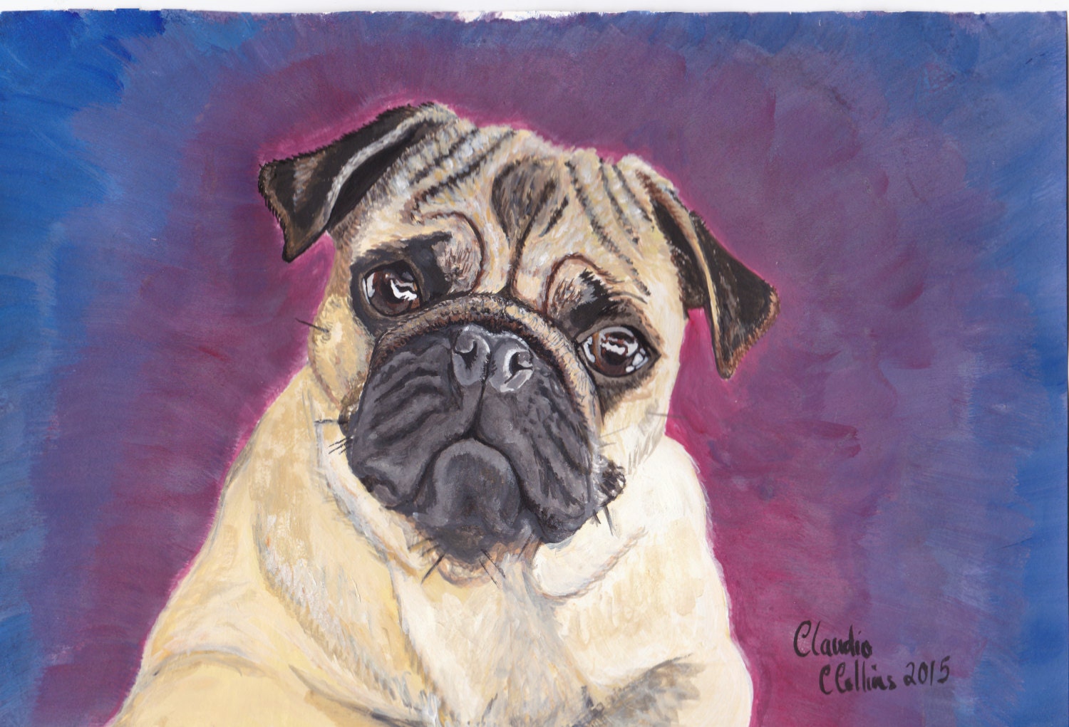 Original Framed Painting of a Pug Dog Acrylic on Paper - Etsy