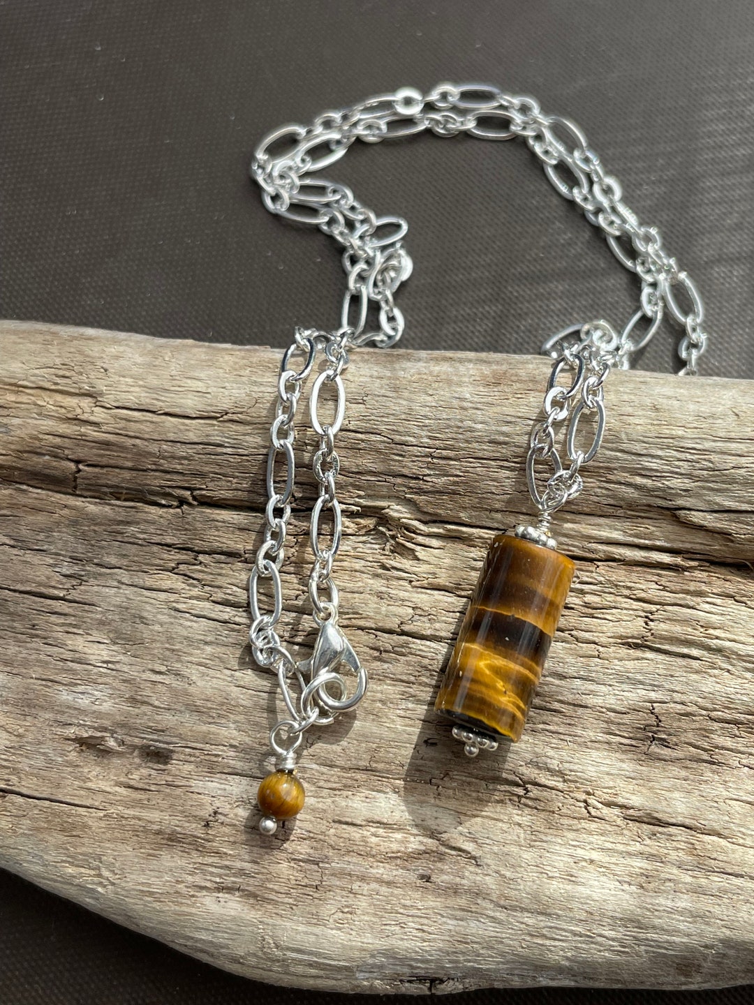 Tigers Eye Barrel Gemstone Pendant, TIGERS EYE Crystal Pendant ...