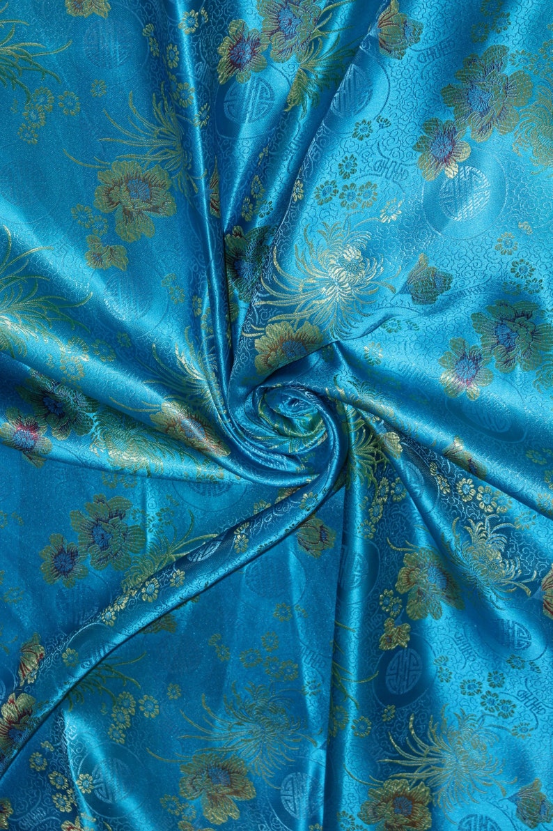 Chinese Flower & Medallion Multi Color Brocade, 45" Wide, Non-stretch ...