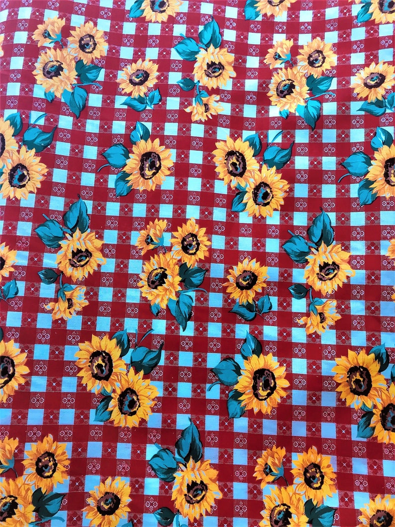 Sunflower Picnic Checkered Print Poly Cotton Fabric, Two Colors ...