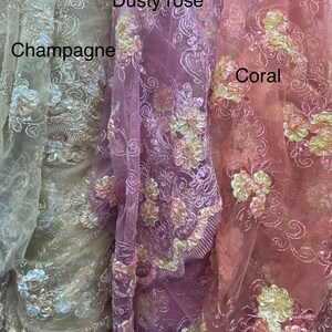 Two Tone 3-D Flower Lace With Sewn on Sequins Metallic Cording, Double ...