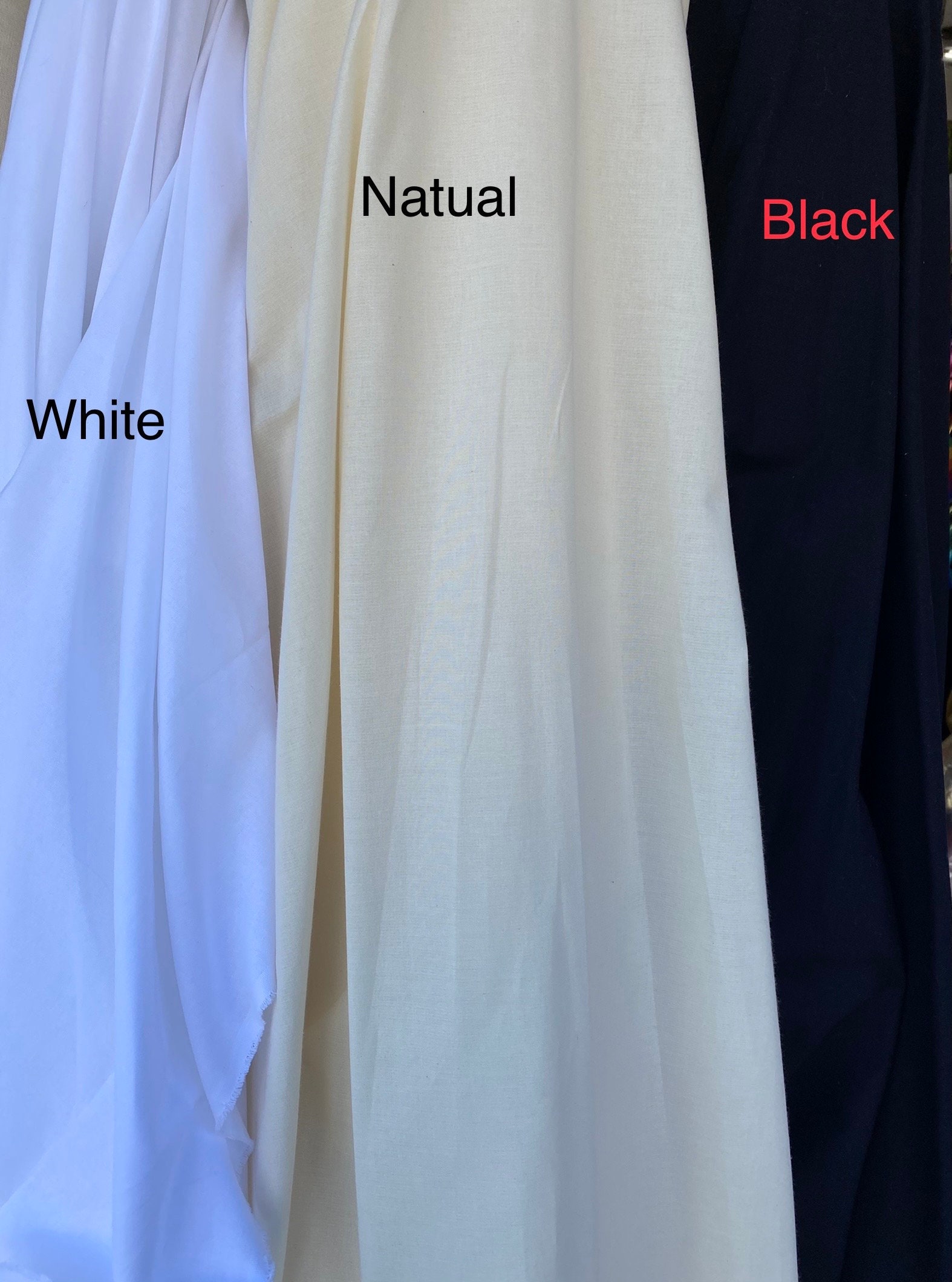 Light Weight Muslin Fabric by the Yard, Natural, White, Black, 100% ...