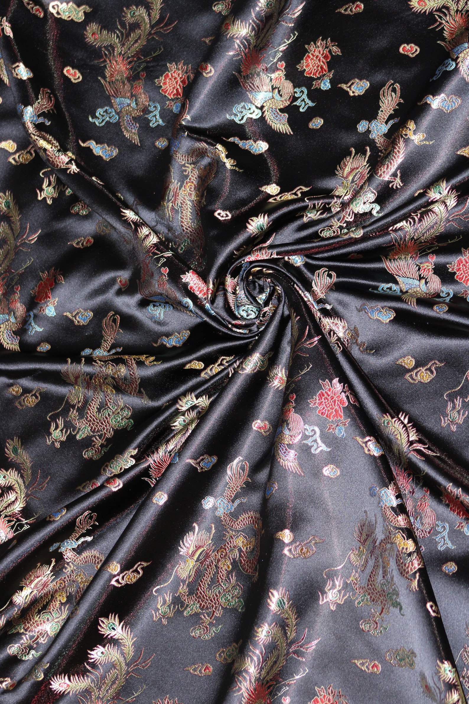 Chinese Dragon & Phoenix Bird Multi Color Brocade, Non-stretch, 45 ...