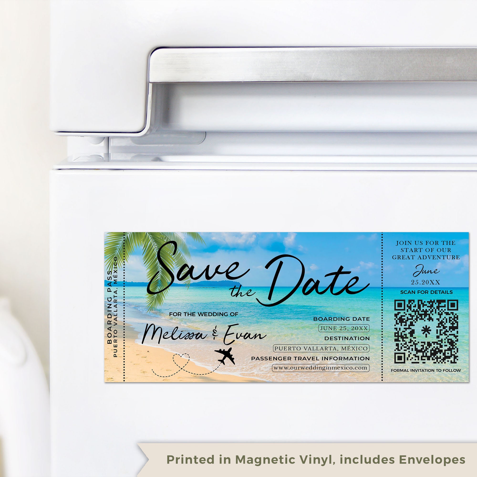Calligraphy Save the Date Boarding Pass Fridge Magnet With QR - Etsy