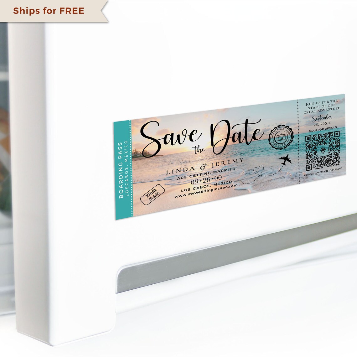 Save the Date Fridge Magnet QR Code Boarding Pass With - Etsy