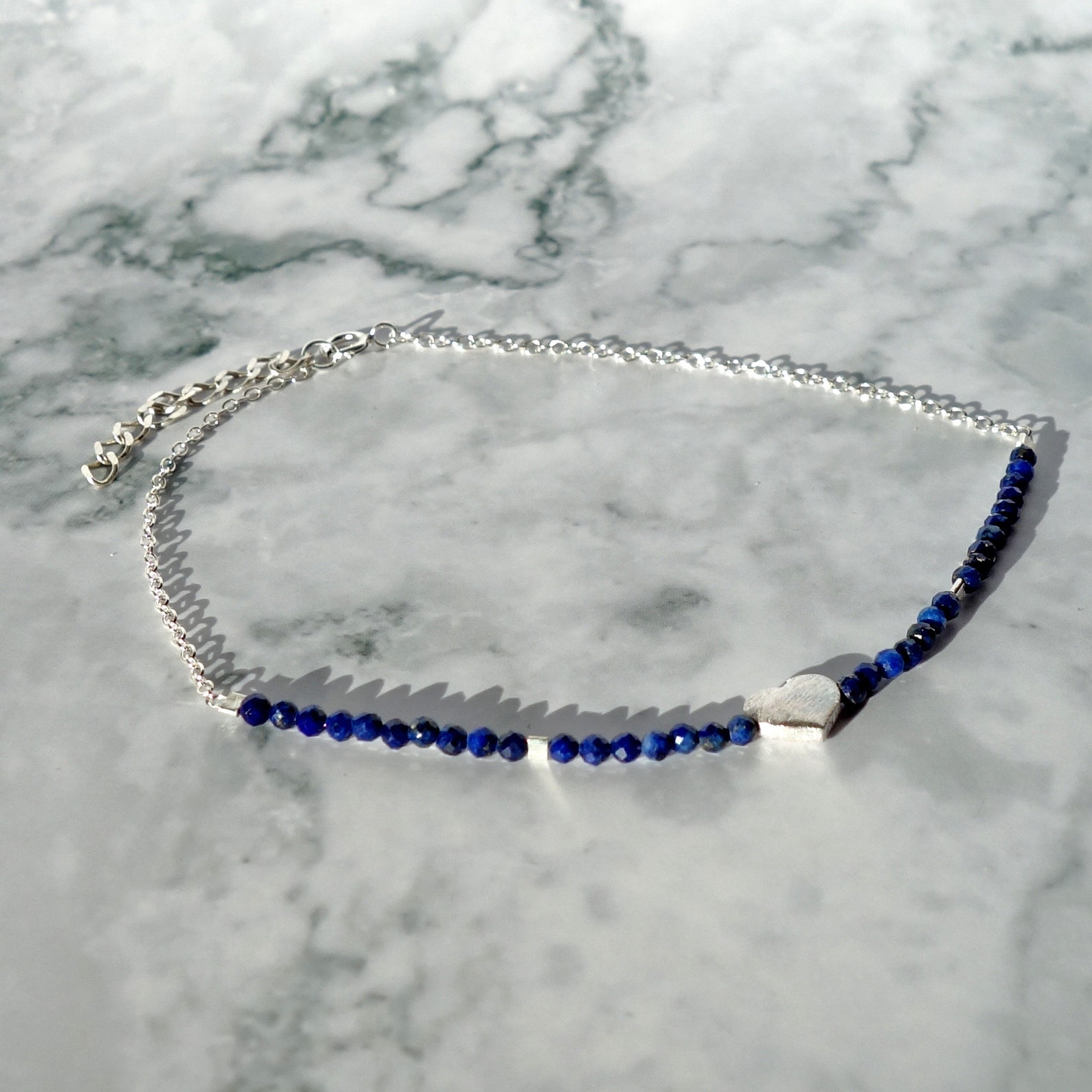 Gemstone Anklet with lapis lazuli and silver chain Sterling | Etsy