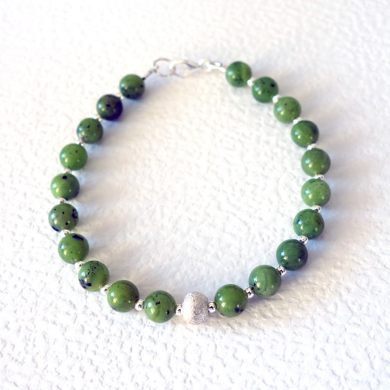 Genuine Nephrite Bracelet With Silver Beads, Jade Bracelet, Green ...