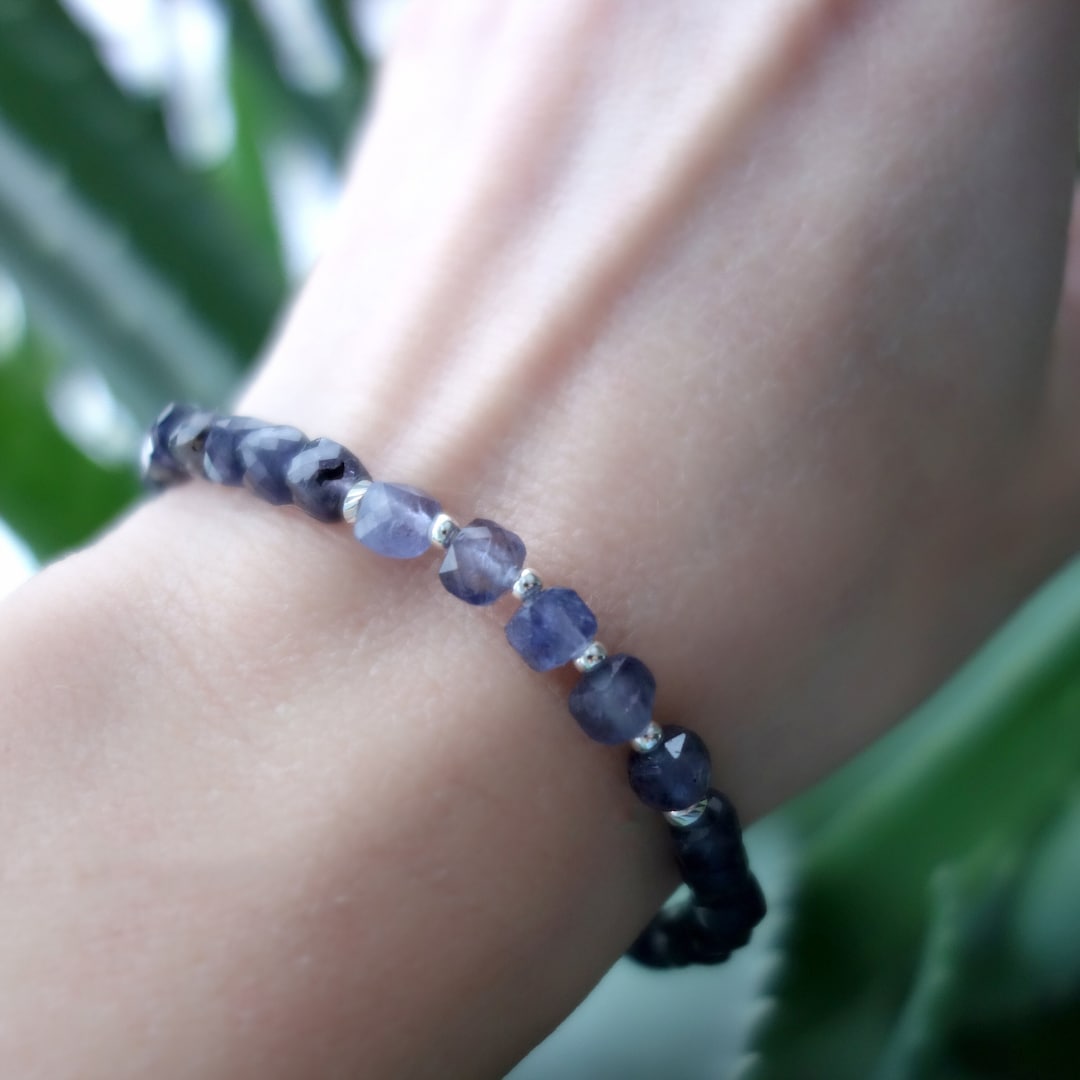 Iolite Bracelet With Sterling Silver Beads, Blue Gemstones Bracelet ...