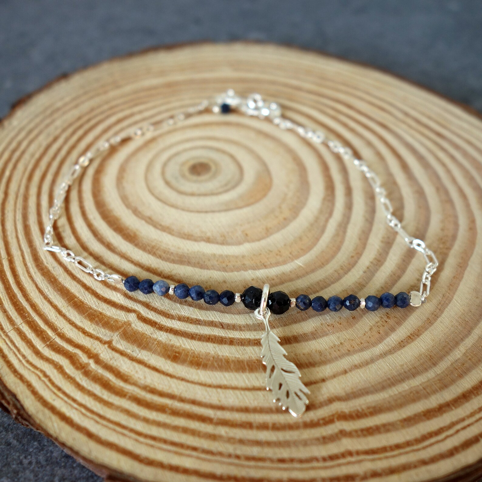 Gemstone Anklet With Sapphire and Silver Chain Sterling - Etsy