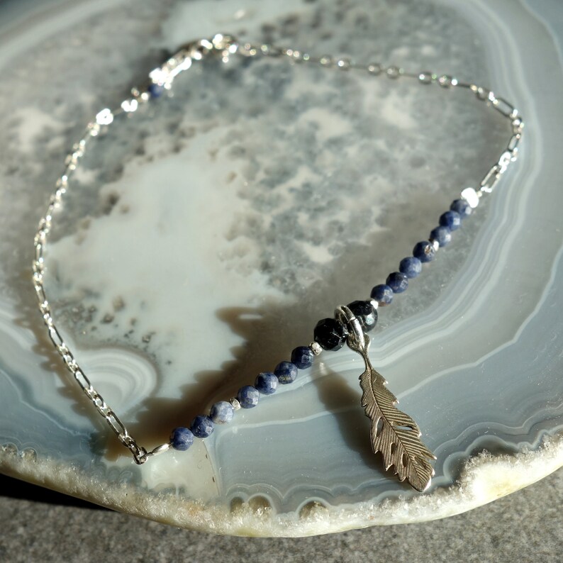 Gemstone Anklet With Sapphire and Silver Chain Sterling - Etsy