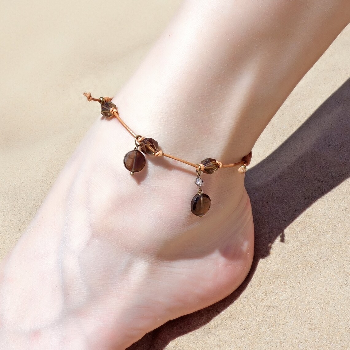 Anklet With Smoky Quartz, Yoga Anklet, Sun Anklet, Bead Anklet, Summer ...