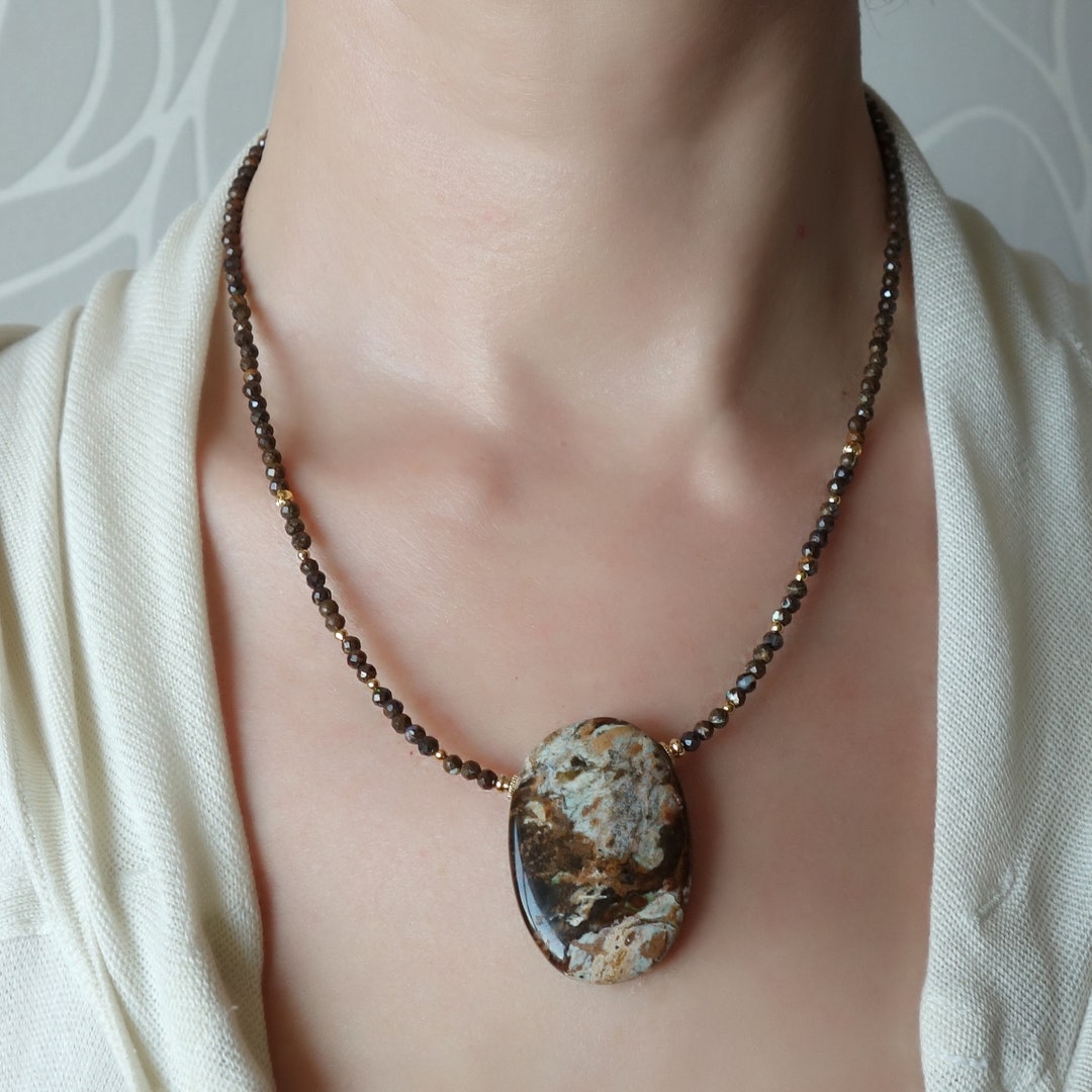 Matrix Opal Necklace With Matrix Opal Pendant, Boulder Opal Necklace ...