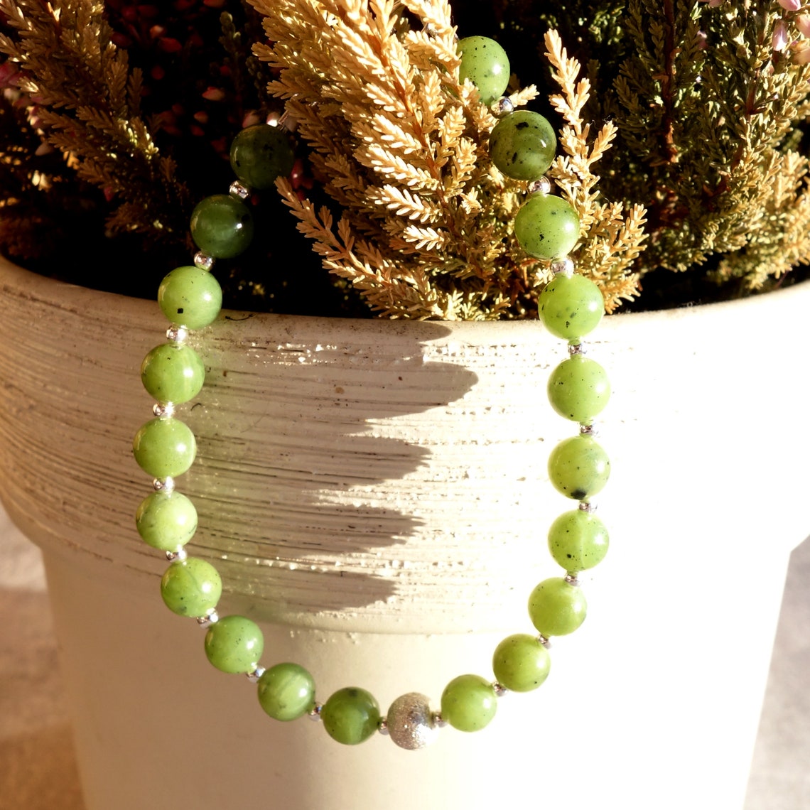Genuine Nephrite Bracelet With Silver Beads Jade Bracelet - Etsy