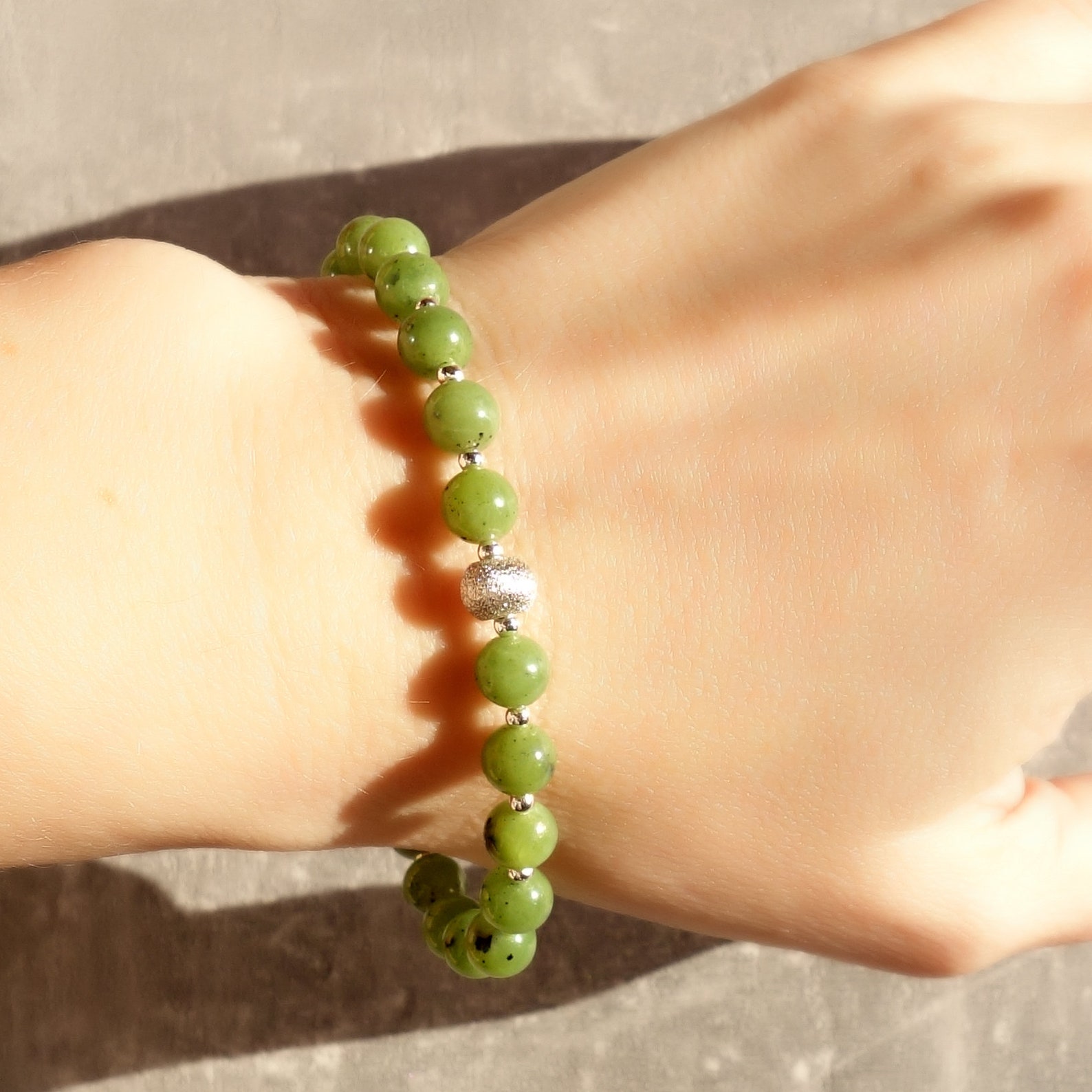Genuine Nephrite Bracelet With Silver Beads Jade Bracelet - Etsy